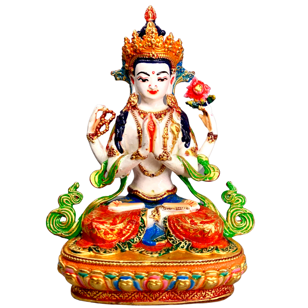 Painted Shakyamuni Buddha Copper Statue - Rudraxis