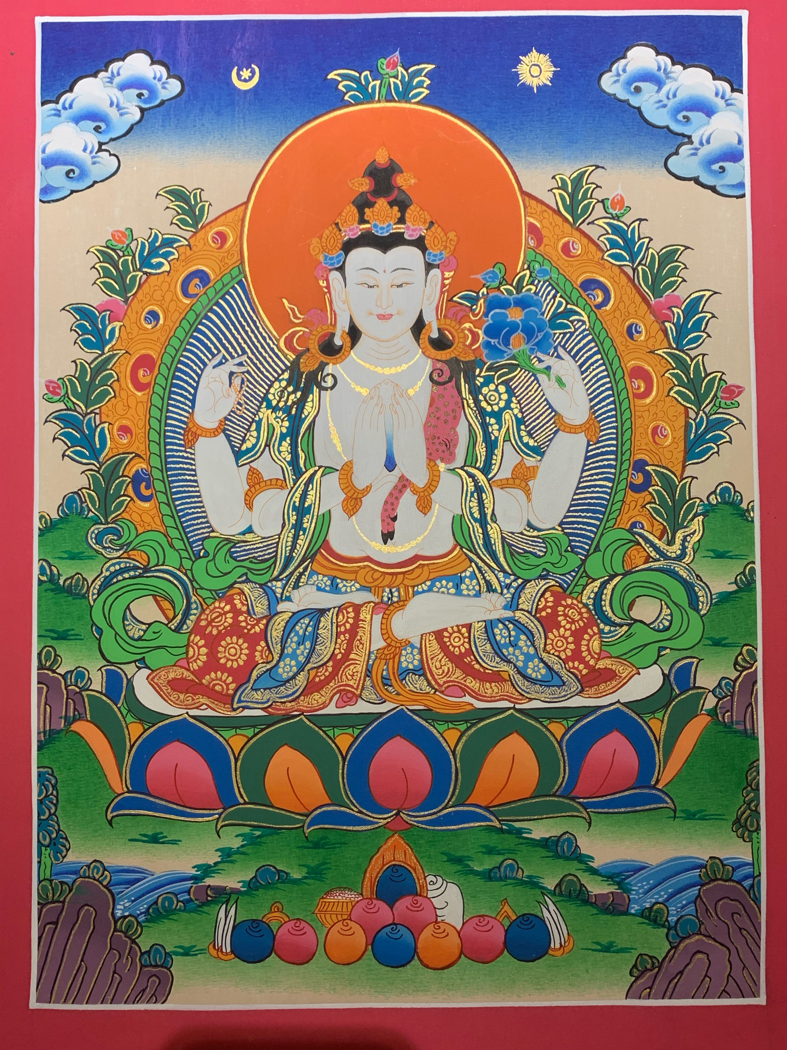 The Mandala Eight Auspicious Symbols Thangka Blue - Rudraxis
